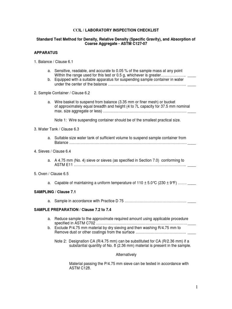 Astm c127 CA | Density | Physical Sciences