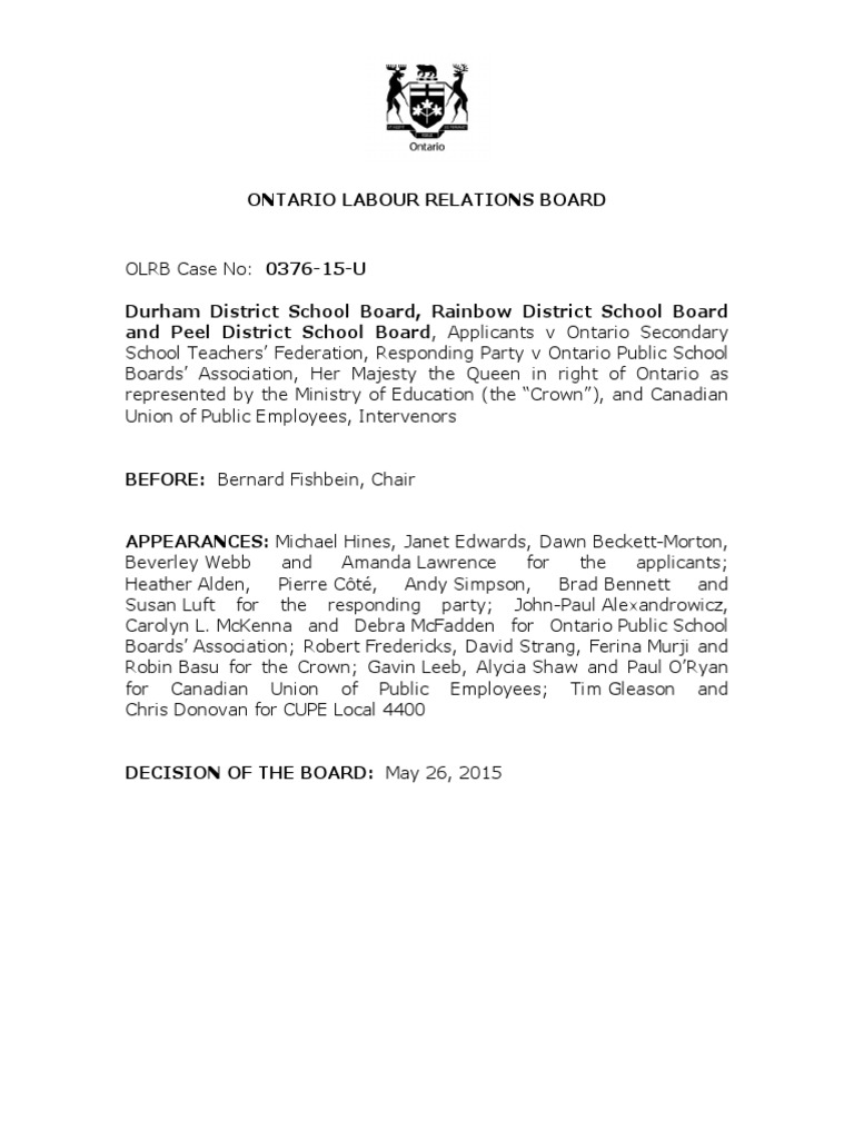 Ontario Labour Relations Board Decicion On Legality of School Strikes ... Ontario Labour Relations Board Decicion On Legality of School Strikes ...