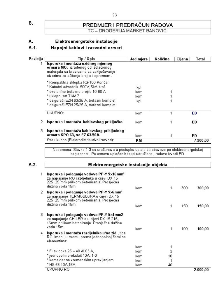 Predmjer I Predračun | PDF