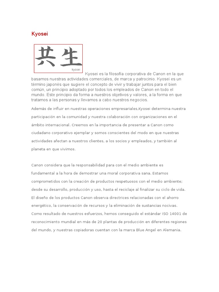 Kyosei | PDF | Canon Inc. | Responsabilidad social corporativa