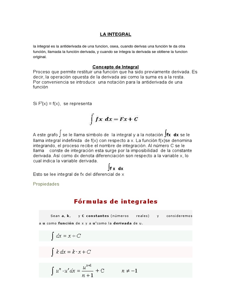 Resumen Integrales | PDF | Integral | Derivado