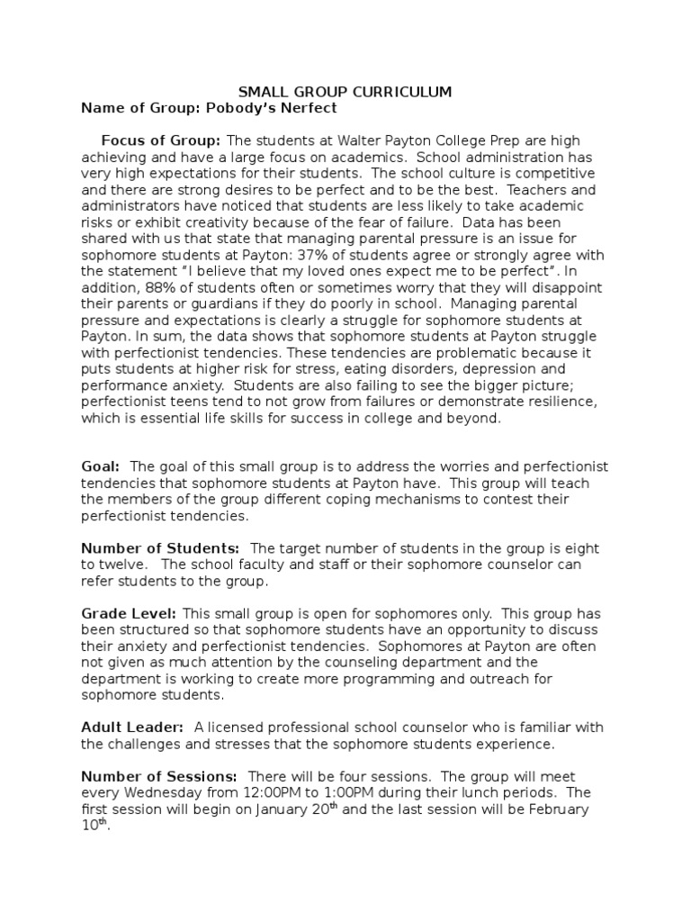 Small Group Curriculum | Download Free PDF | Perfectionism (Psychology ...