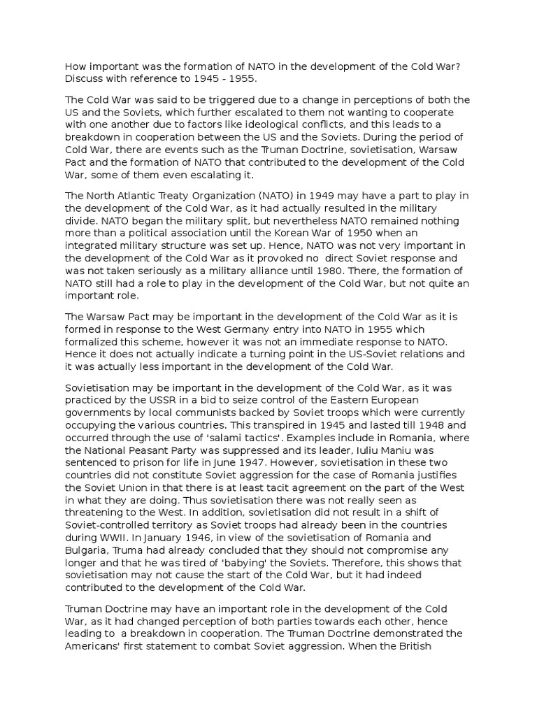 How Important Was The Formation of NATO in The Development of The Cold ...