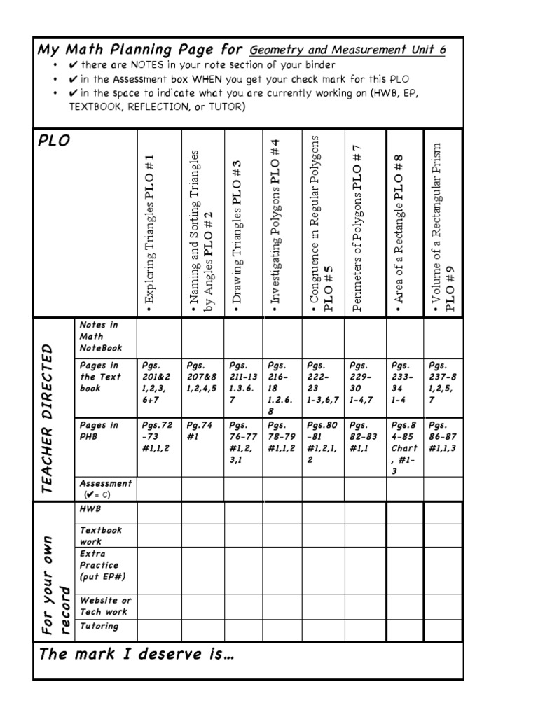 Geometry & Measurement Unit 6 Plan | PDF | Home & Garden