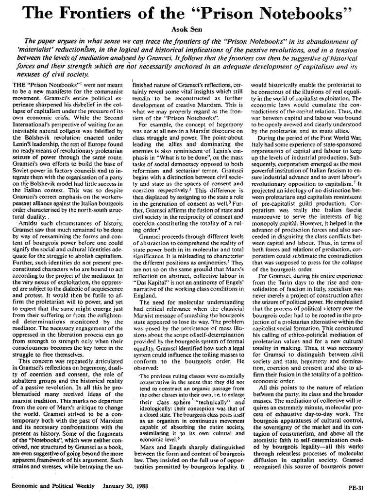 The Frontiers of The "Prison Notebooks": Asok Sen | PDF | Antonio ...