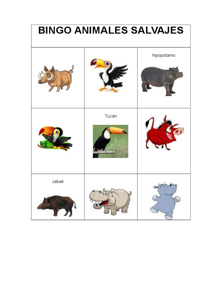 Bingo Animales Salvajes | PDF