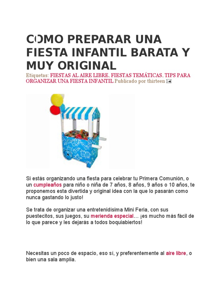 Como Preparar Una Fiesta Infantil Barata y Muy Original | PDF ...