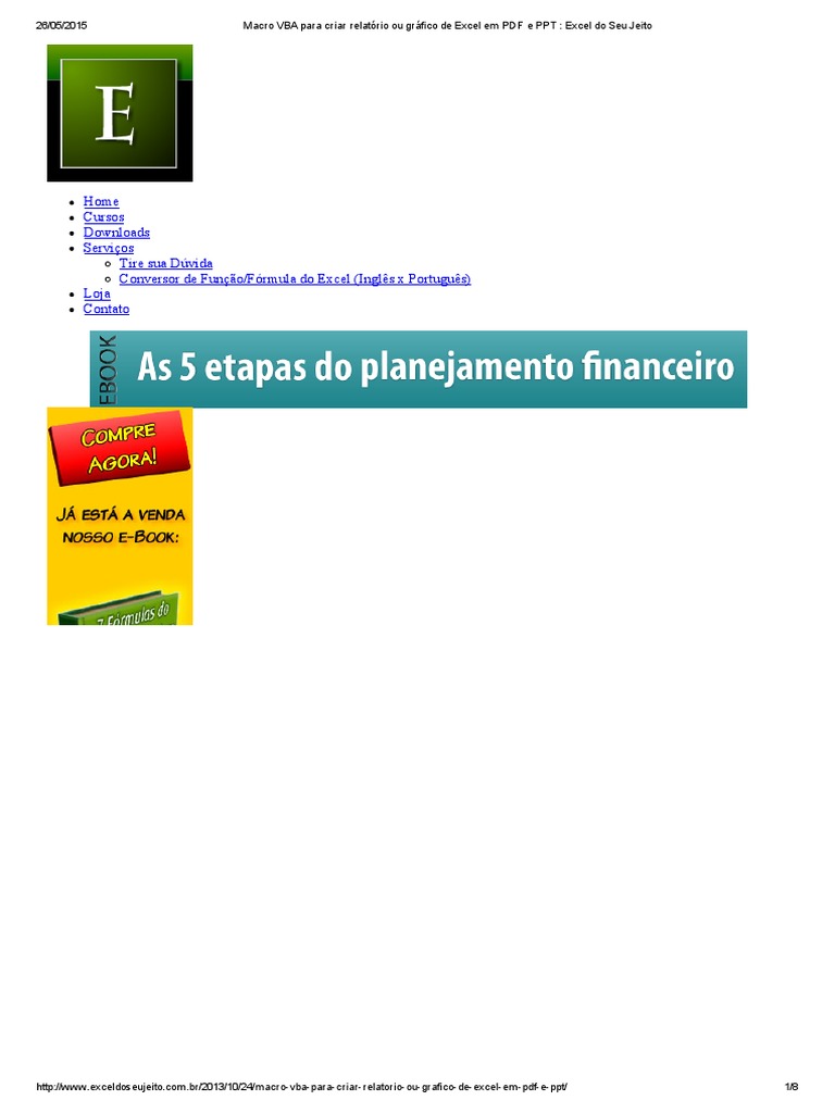 Macro Vba Para Criar Relatório Ou Gráfico De Excel Em Pdf E Ppt Excel Do Seu Jeito Pdf 