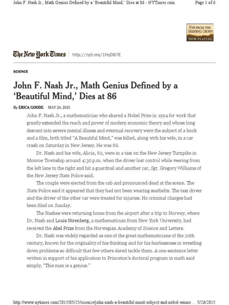 John Nash Obit | PDF | Teaching Mathematics | Science