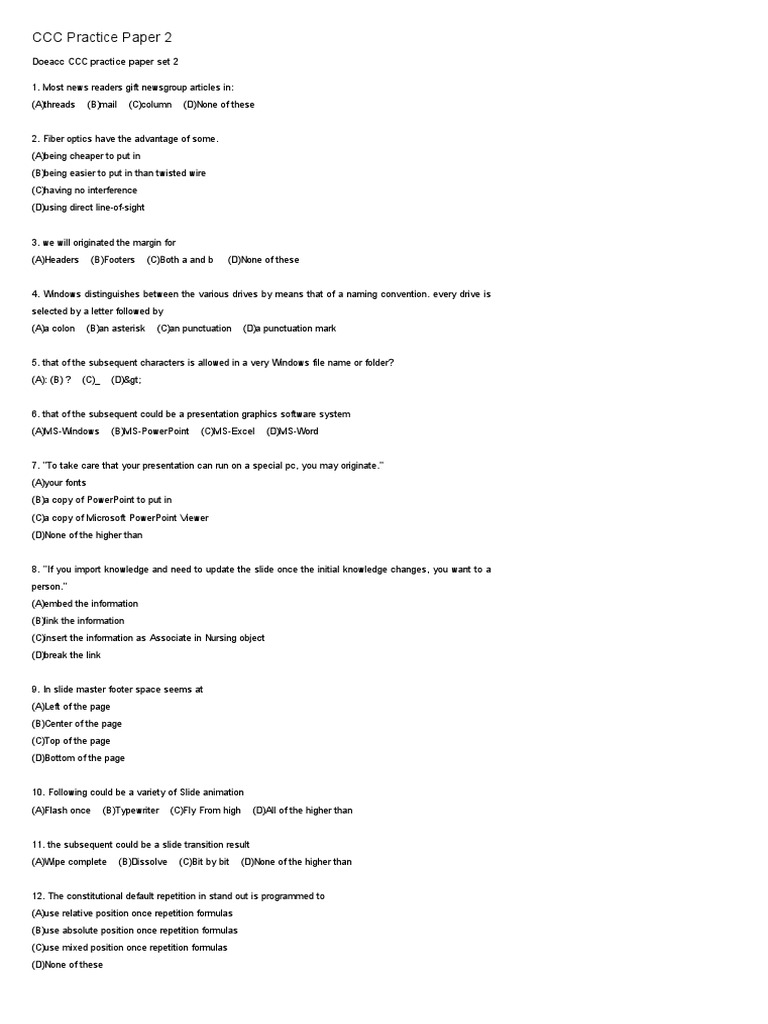 CCC Practice Paper _ CCC Practice Set _ CCC Solved Paper | Computer ...