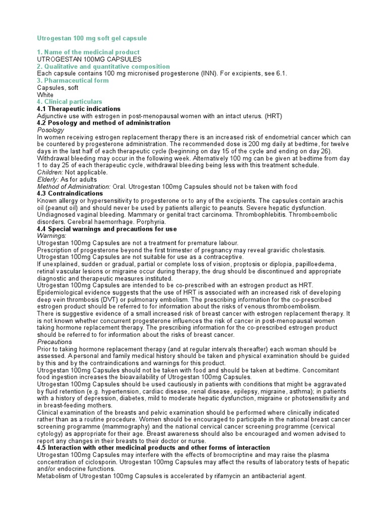 Original SPC - Utrogestan | PDF | Hormone Replacement Therapy ...