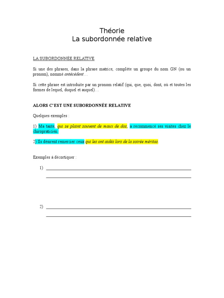 Comprendre la subordonnée relative | PDF | Genre grammatical | Pronom