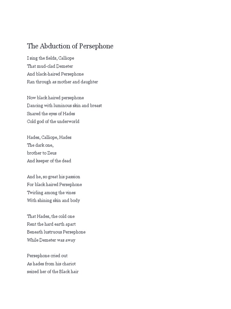 The Abduction of Persephone | PDF | Persephone | Hades