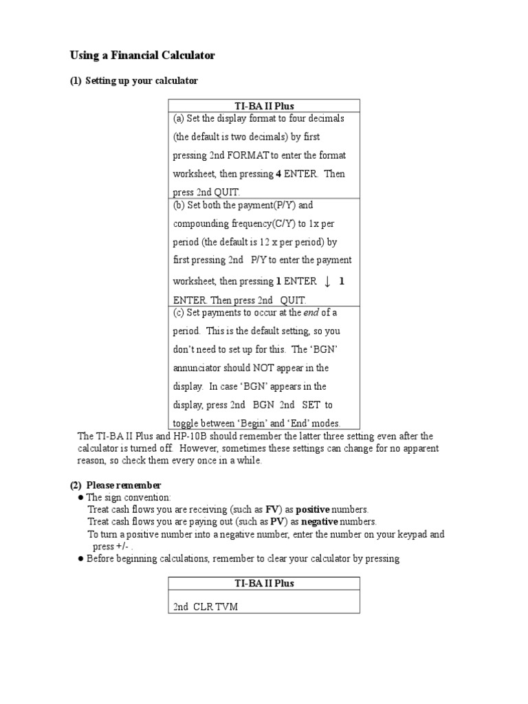 Setting Up Your Financial Calculator | PDF