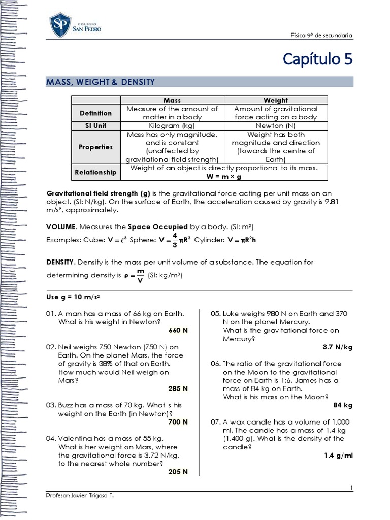 Capítulo 5. Mass, Weight and Density | PDF | Mass | Density