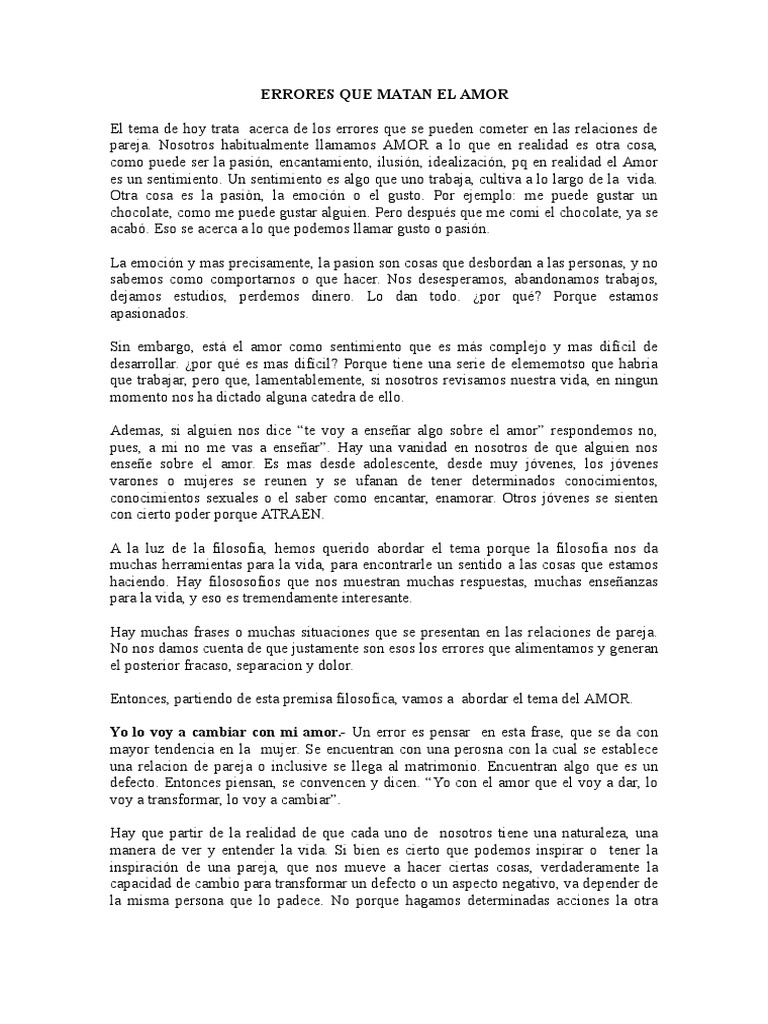 Errores Que Matan El Amor | PDF | Vida | Amor Errores Que Matan El Amor | PDF | Vida | Amor