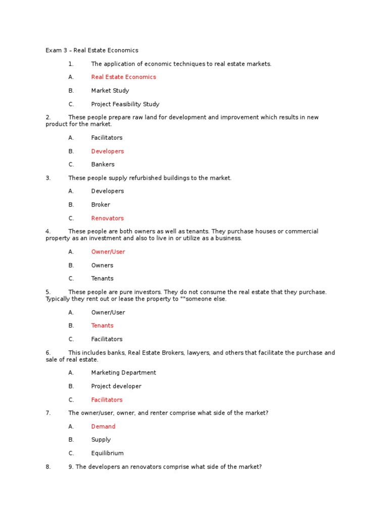 Real Estate Economics Questions | PDF | Real Estate Economics | Renting