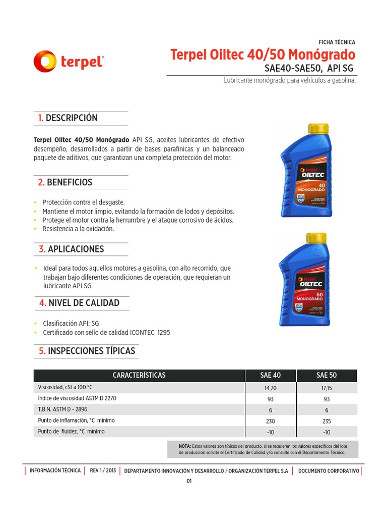 Terpel Oiltec 40-50 Monogrado | PDF | Tecnología