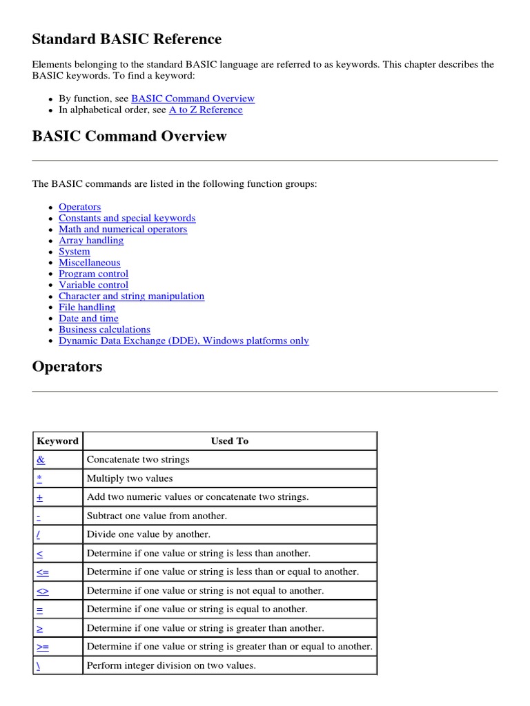 Standard BASIC Language | PDF | Parameter (Computer Programming ... Standard BASIC Language | PDF | Parameter (Computer Programming ...