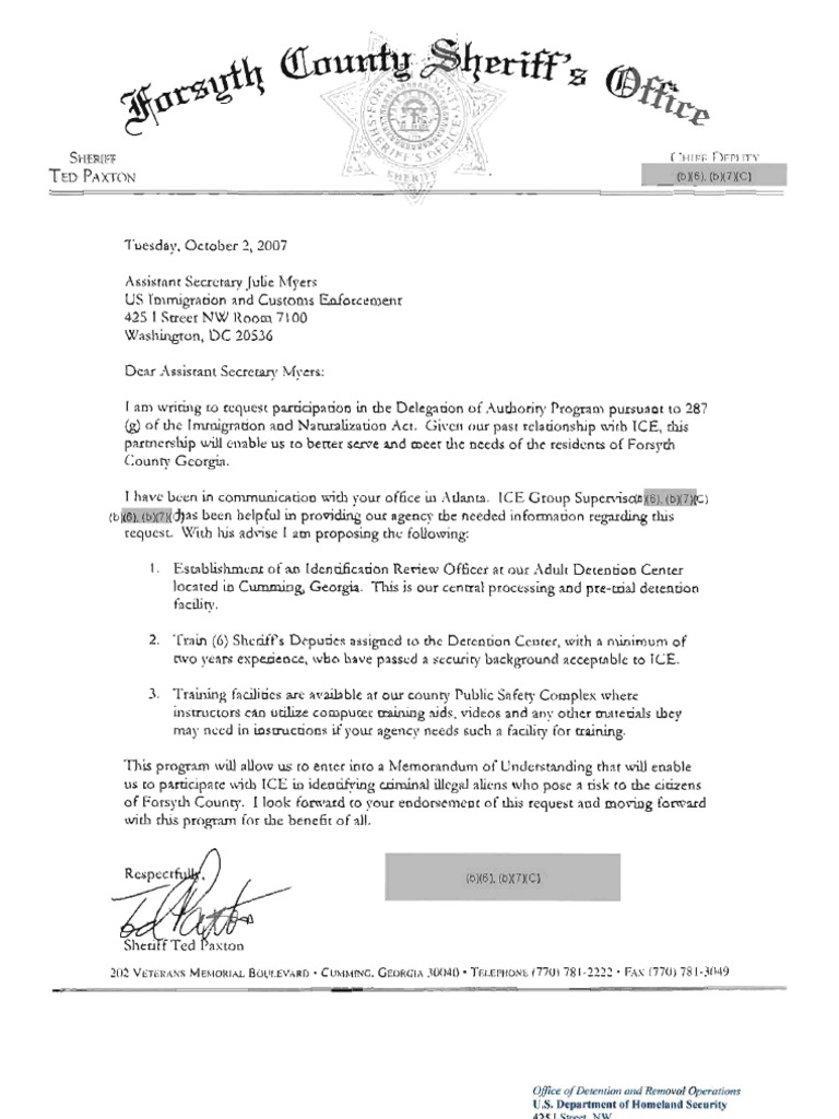 Forsyth County, Georgia - Request To Join ICE 287 (G) Program | PDF | U ...