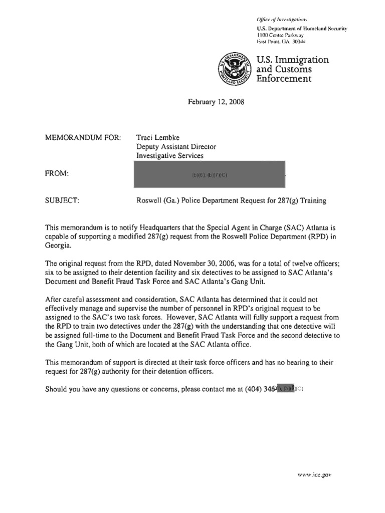 Roswell, Georgia - Request To Join ICE 287 (G) Program | PDF | U.S ...
