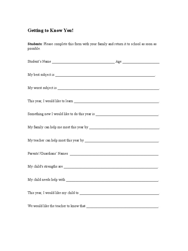 Student Profile Questionnaire Form | PDF