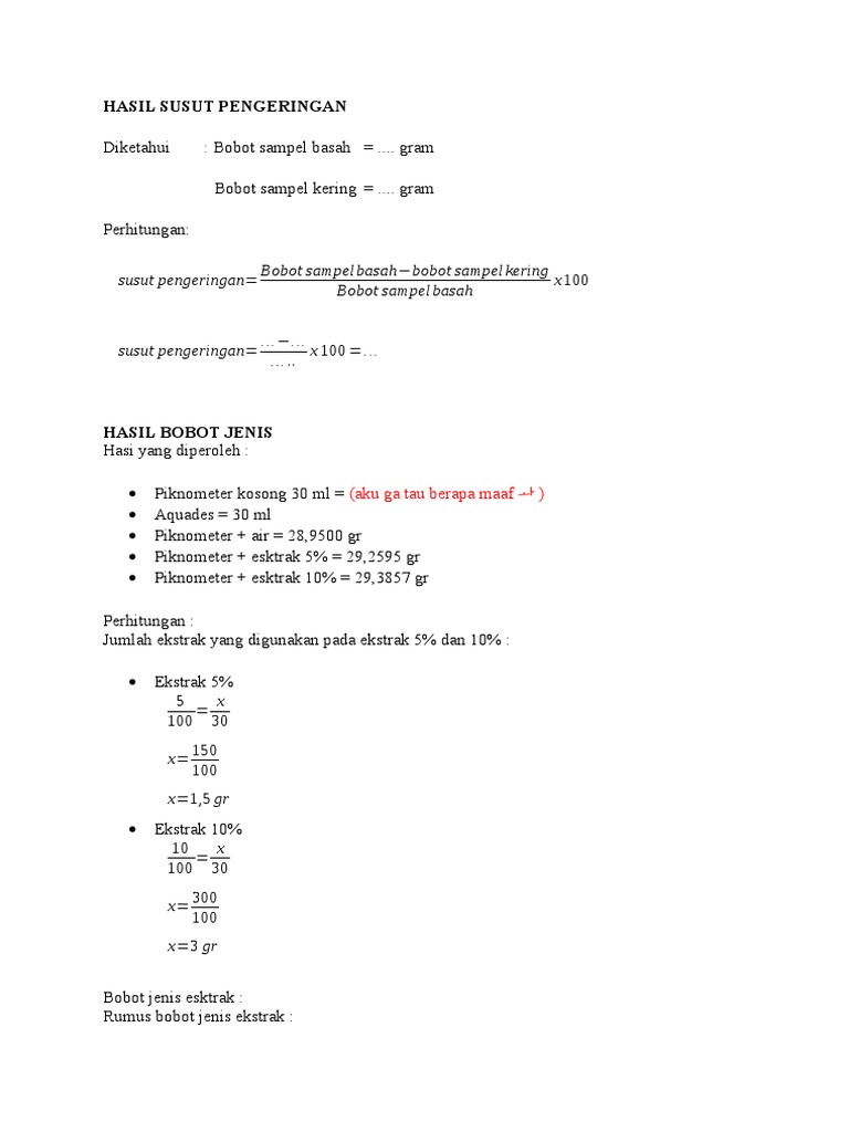 Hasil Pembahasan Susut Pengeringan & Bobot Jenis | PDF