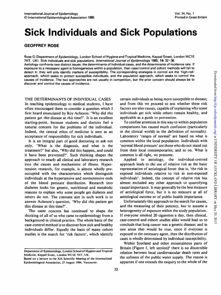 Sick Individuals and Sick Population by Rose. G | PDF | Epidemiology ...