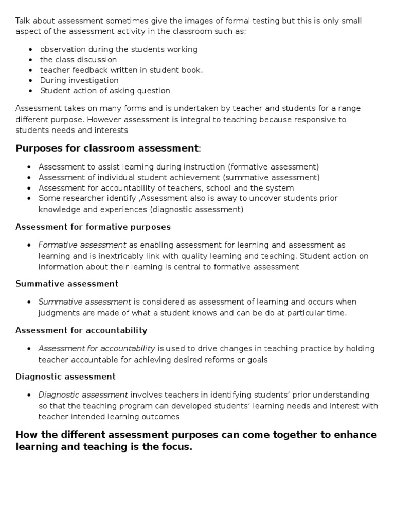 Talk About Assessment Sometimes Give The Images of Formal Testing But ...