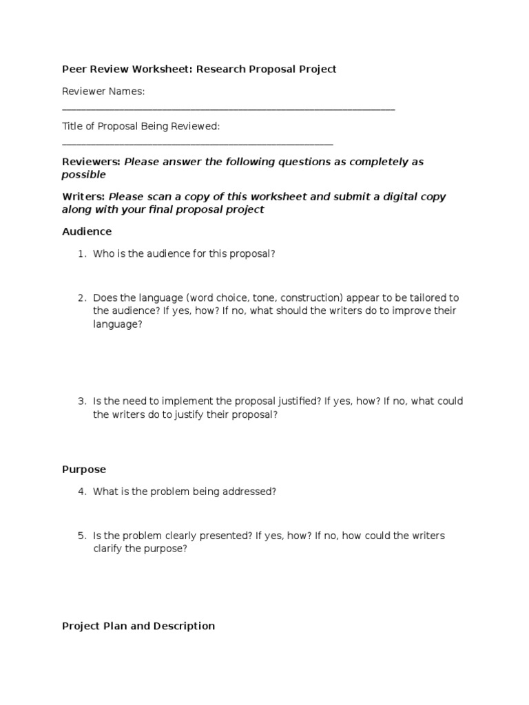 Proposal Peer Review Worksheet | PDF