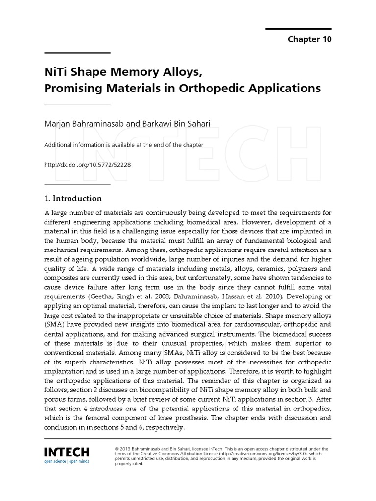 NiTi Shape Memory Alloys | PDF | Shape Memory Alloy | Wear