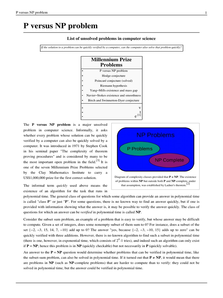 P Versus Np Problem Pdf Time Complexity Computational Complexity Theory