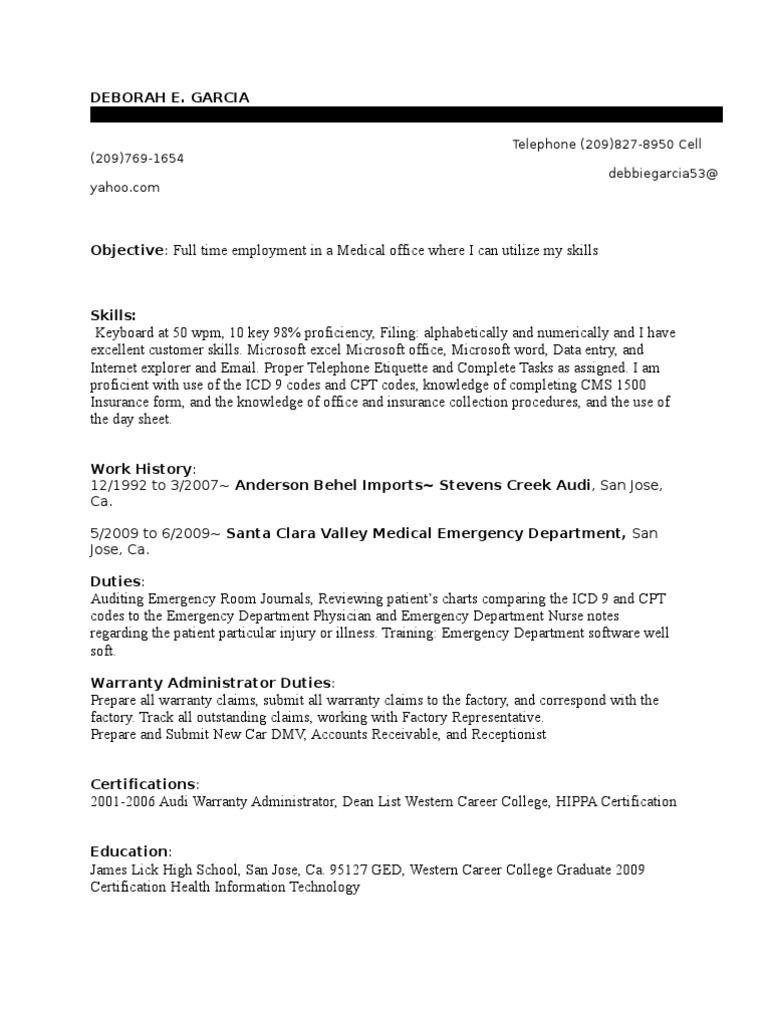Deborah Resume | PDF | Emergency Department | Health Care