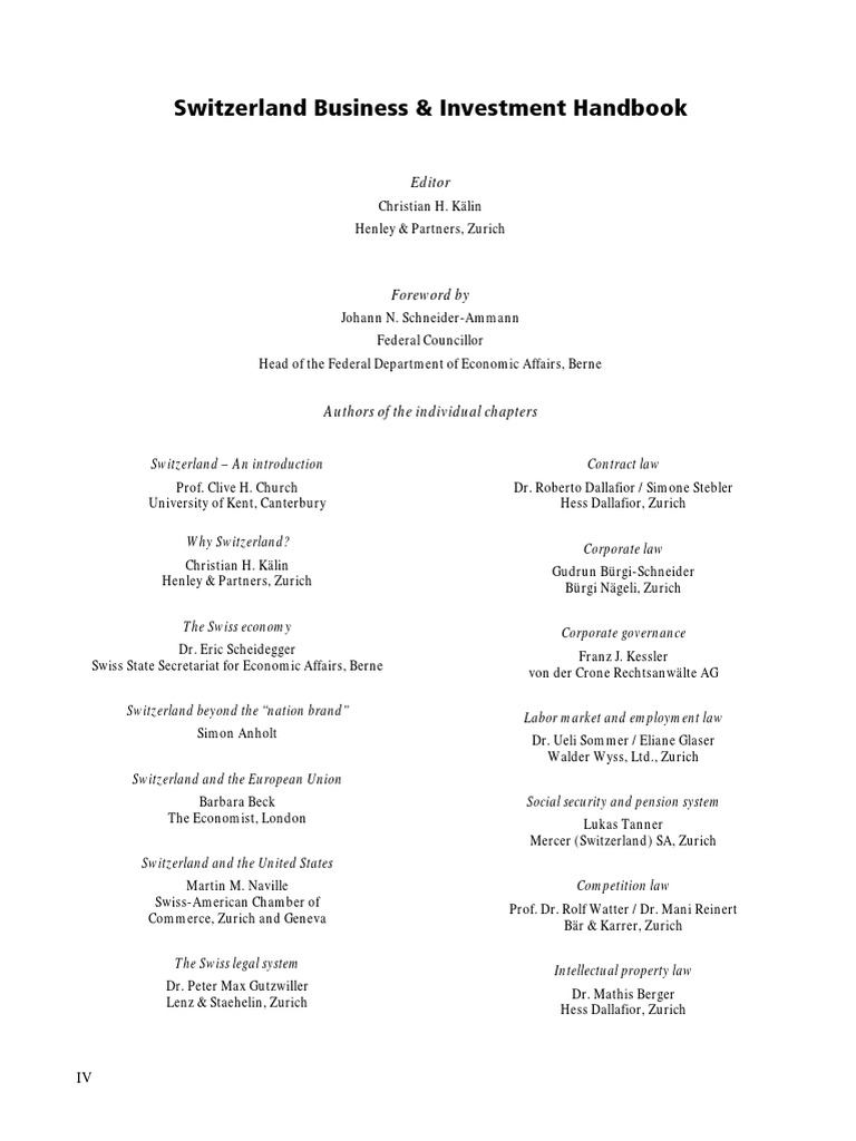 Switzerland Business & Investment Handbook | PDF