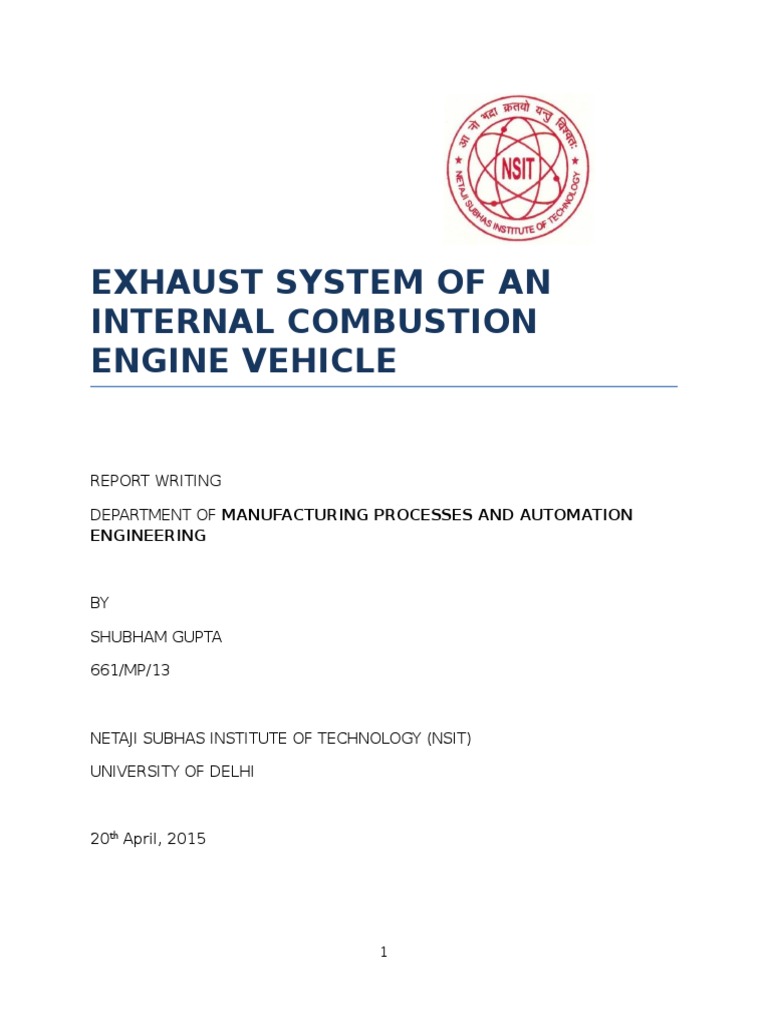 Automobile Exhaust System, Report Writing (TC), Nsit | PDF | Exhaust ...