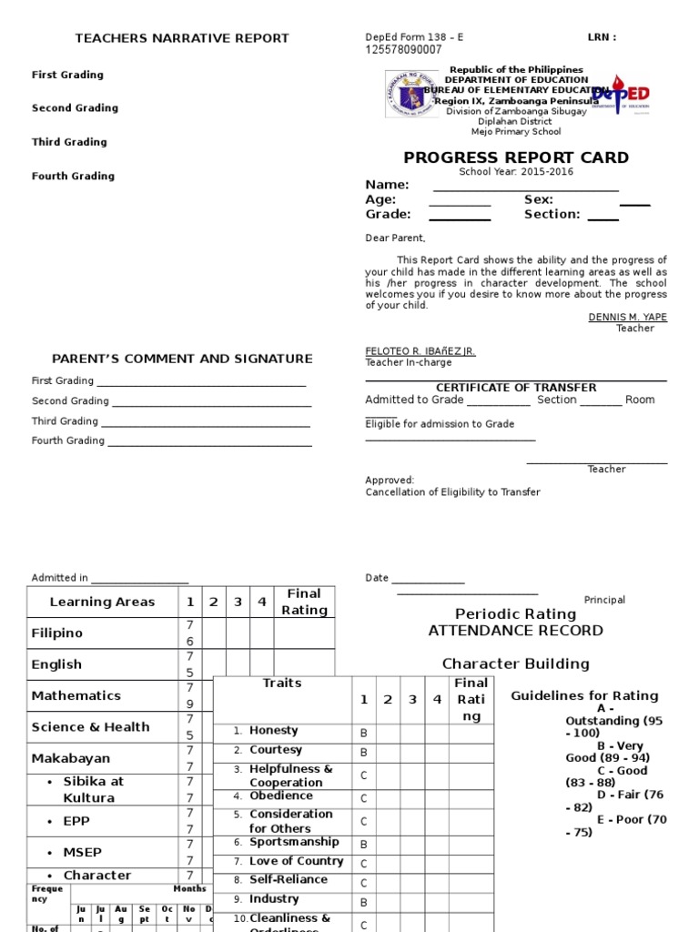 First Grade Progress Report Card | PDF | Career & Growth | Social Science