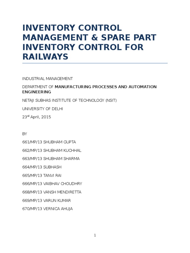 Inventory Control Management & Spare Part Inventory Control For ...