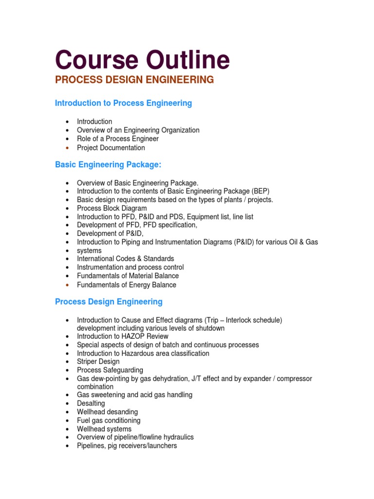 Process Design Engineering Course Outline | PDF