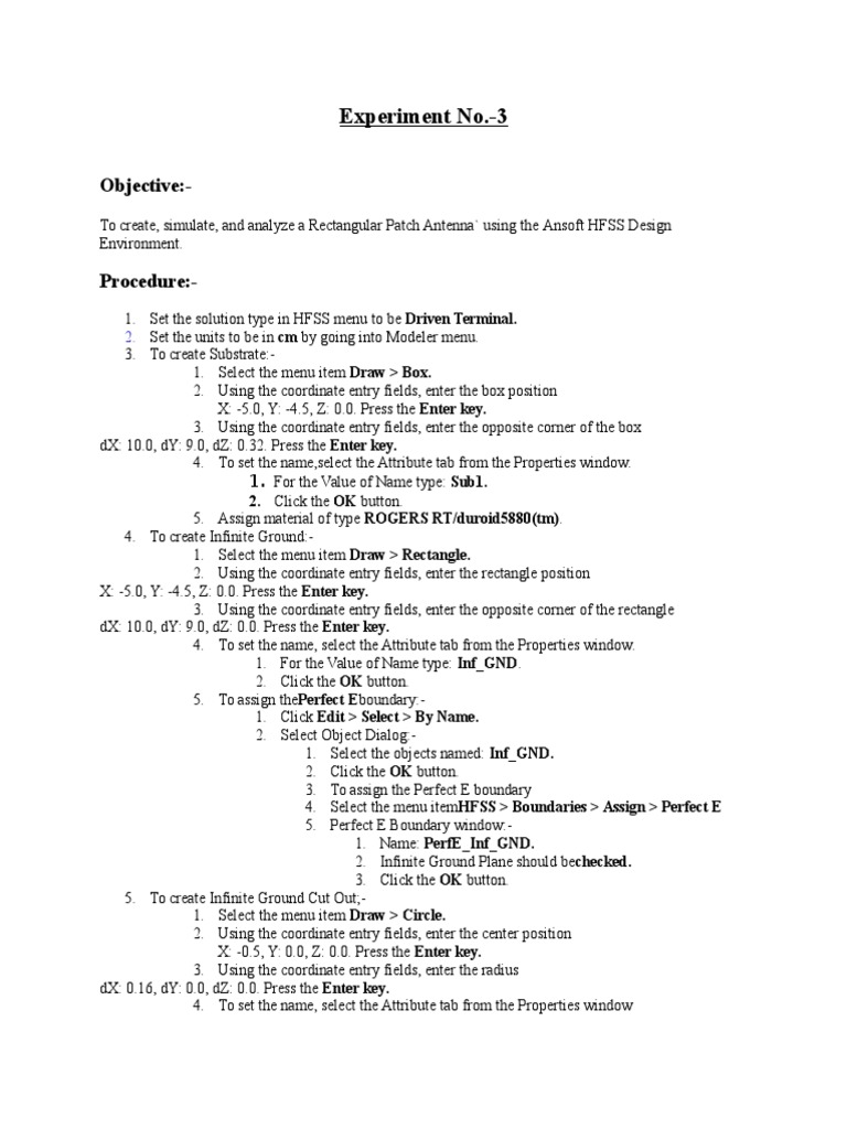 Design, Simulation and Analysis of a Rectangular Patch Antenna using Ansoft HFSS | PDF | Button ...