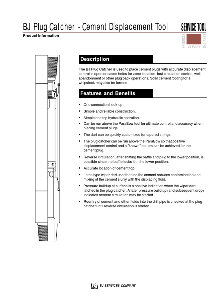 BJ Plug Catcher - Cement Displacement Tool | PDF | Pump | Pipe (Fluid ...