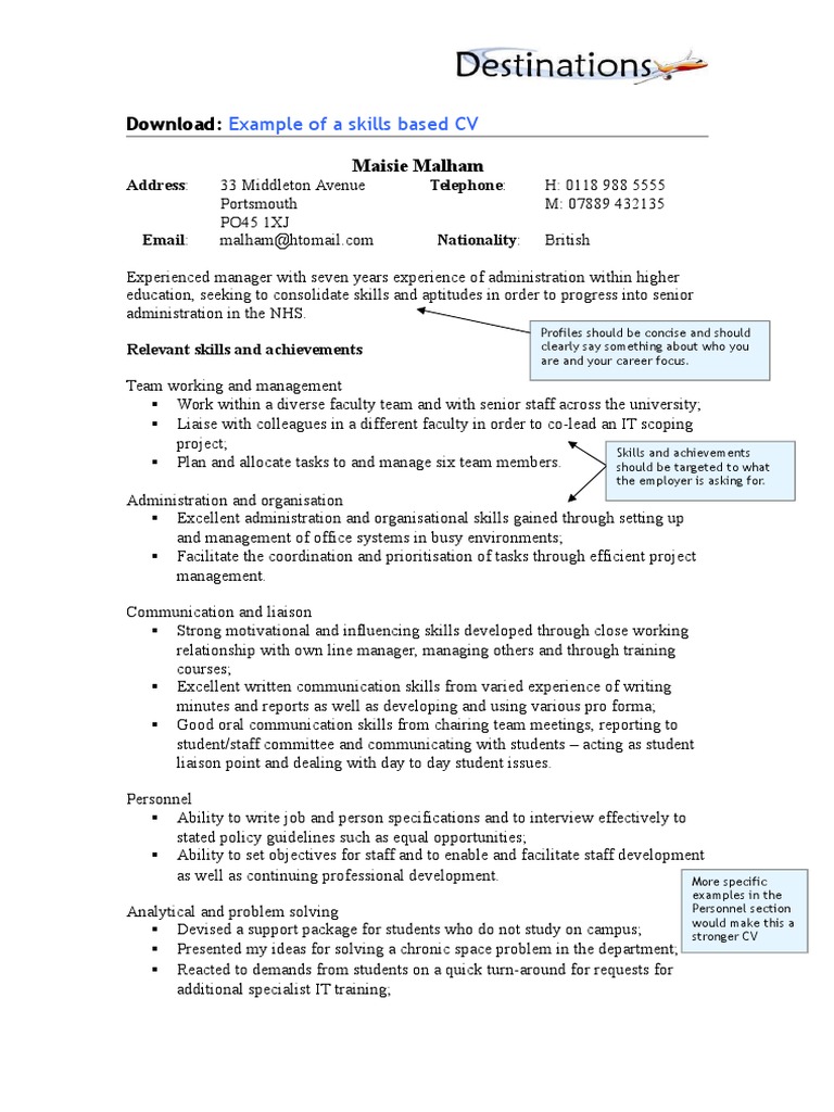 Download: Maisie Malham: Example of A Skills Based CV | PDF ...