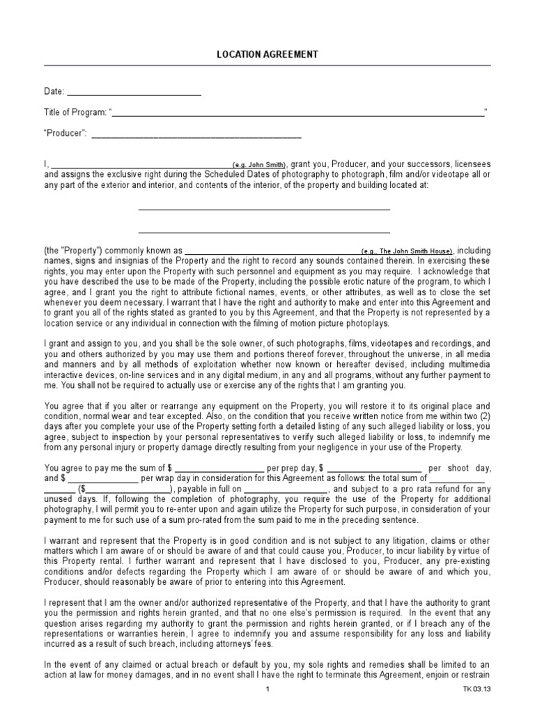 Location Agreement - SAMPLE | PDF | Insurance | Injunction