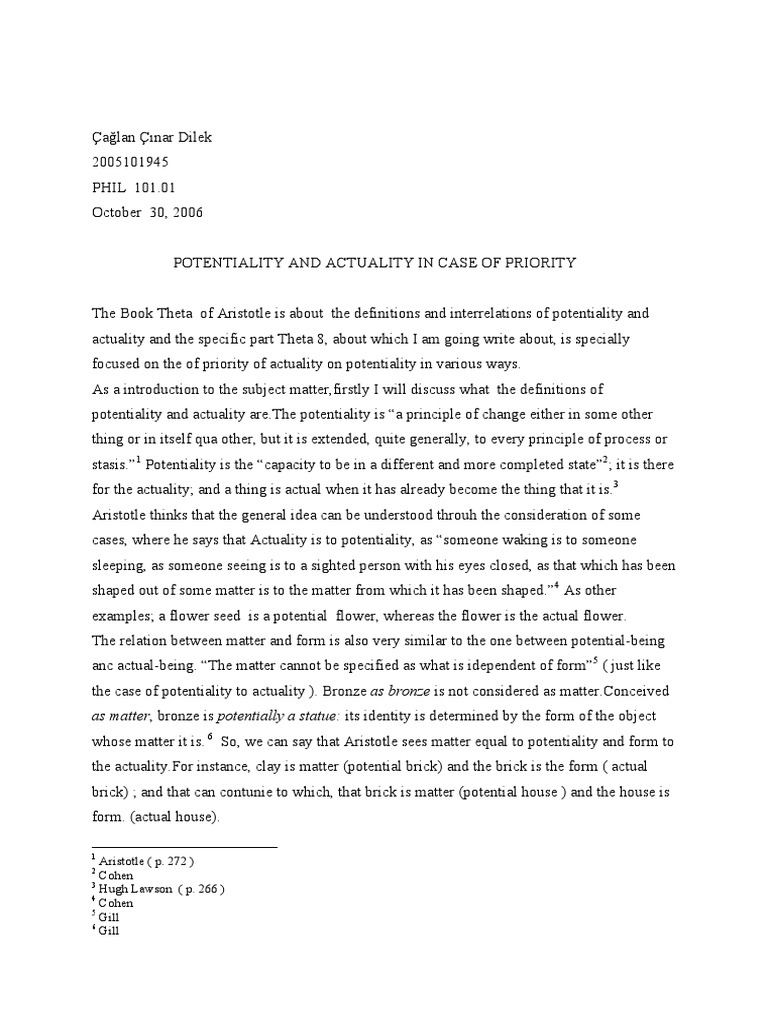 Potentiality and Actuality in Case of Priority | PDF | Aristotle ...