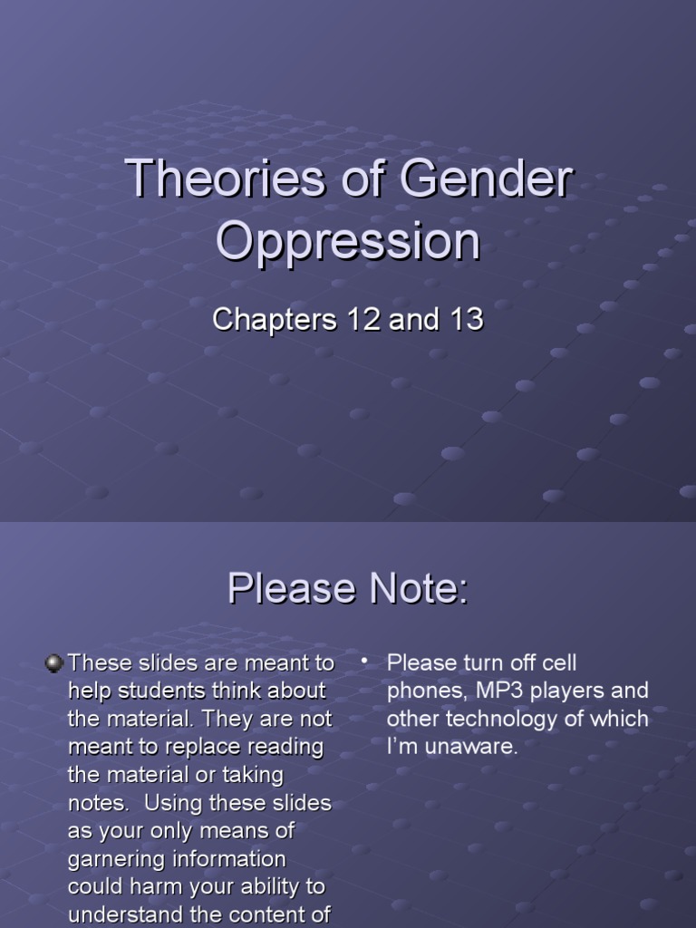 Theories of Gender Oppression | PDF | Feminism | Gender Studies