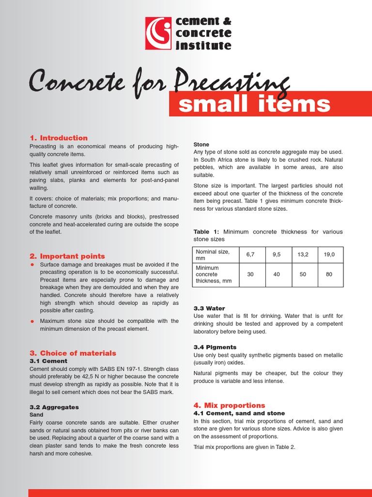 Concrete For Precasting Small Items | PDF | Masonry | Precast Concrete