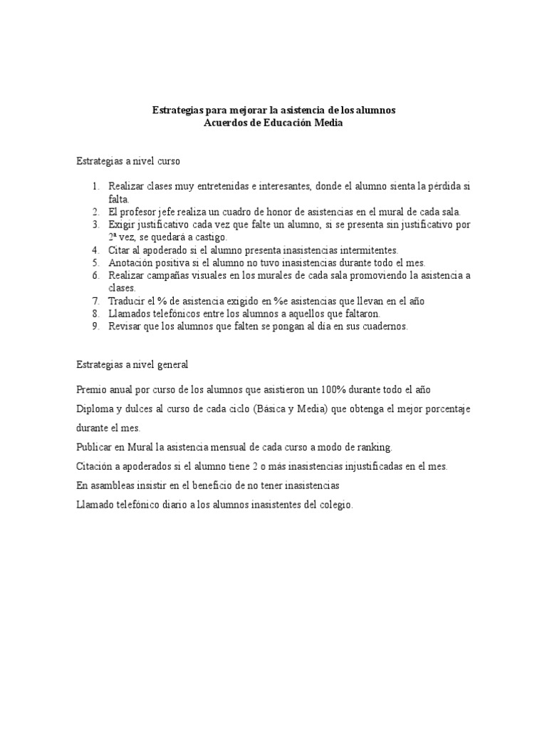 Estrategias Para Mejorar La Asistencia De Los Alumnos Pdf