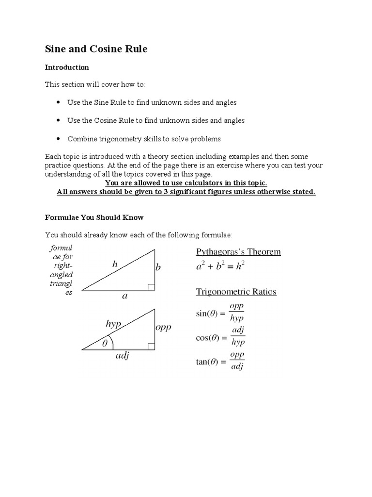 Solving for Unknown Sides and Angles Using the Sine and Cosine Rules ...
