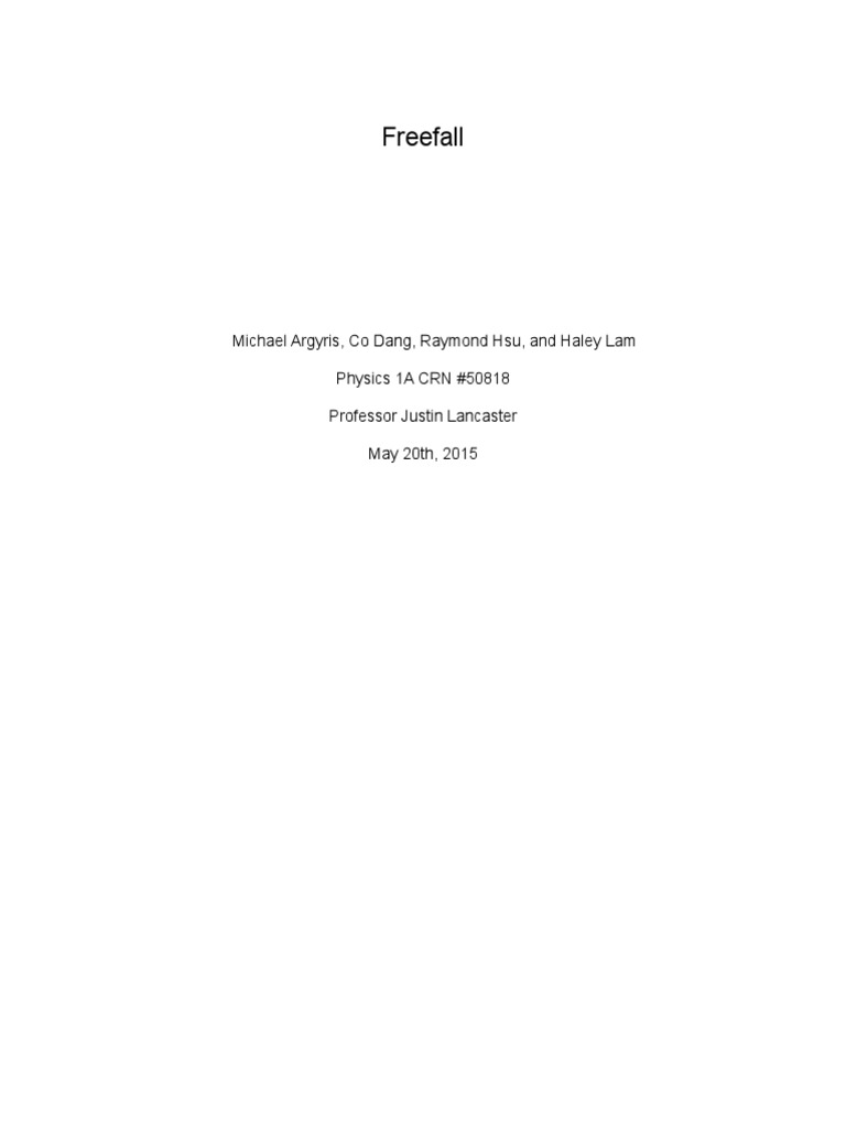 Free Fall Lab | PDF | Acceleration | Gravity