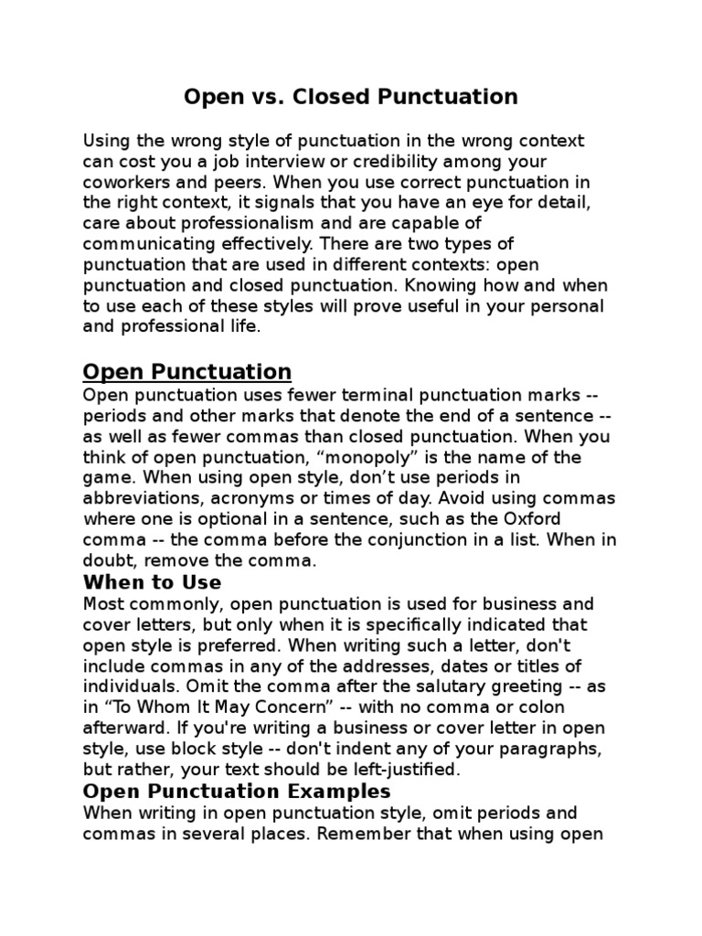 Open vs Close Punc | Punctuation | Comma