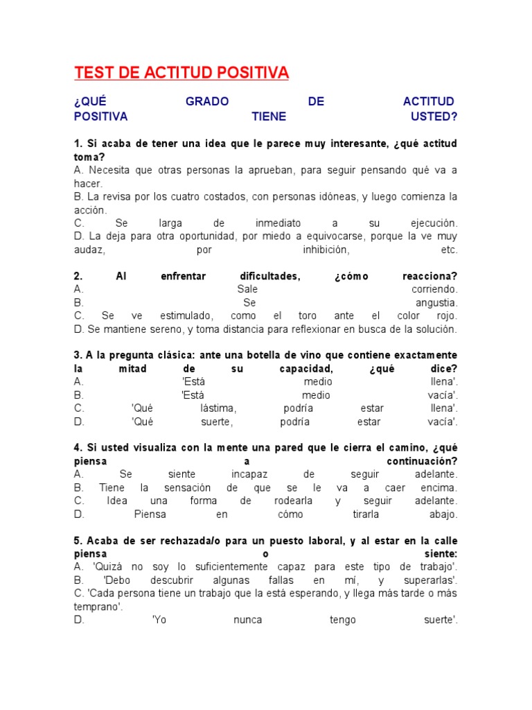 Test de Actitud Positiva | PDF | Color | Sicología